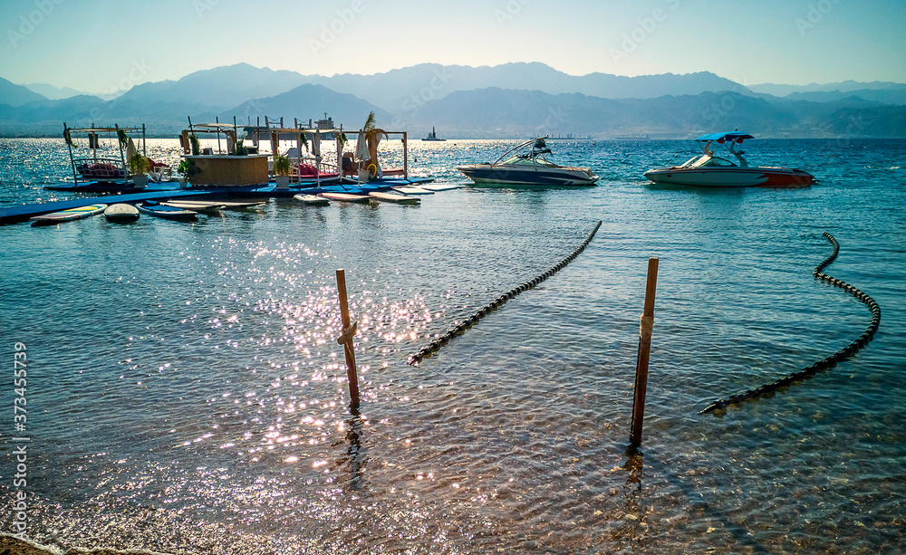Floating island, pier, boats, relaxing and resting facilities, image ...