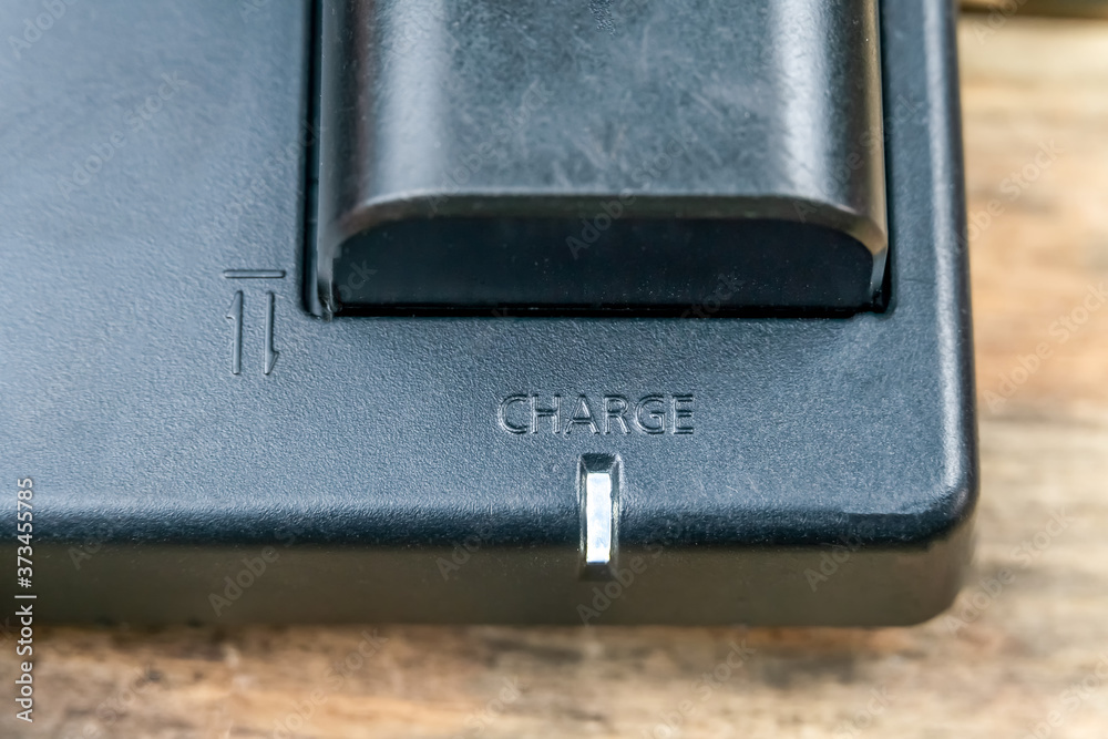 Macro, charge indicator, flashing light, charging the batteries Stock ...