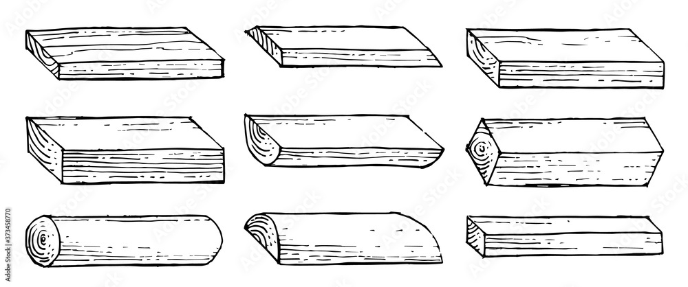 Boards, bars, slabs, slats. Outline hand drawing. Isolated vector ...