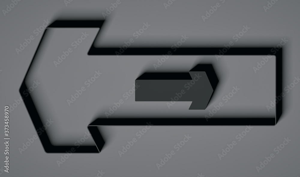 Black arrow within dark arrow pointing in opposite directions on gray ...