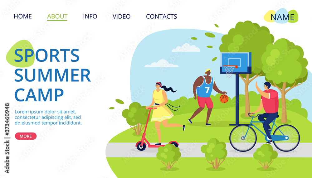 Sport people at summer park background, vector illustration. Cartoon ...