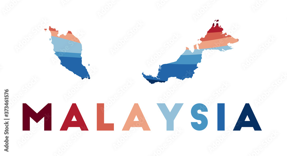 Malaysia map. Map of the country with beautiful geometric waves in red ...