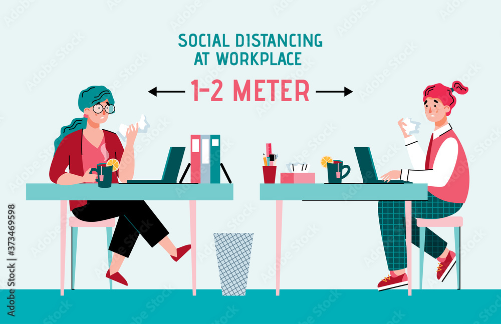 People at workplace keeping social distancing to prevent spread of ...