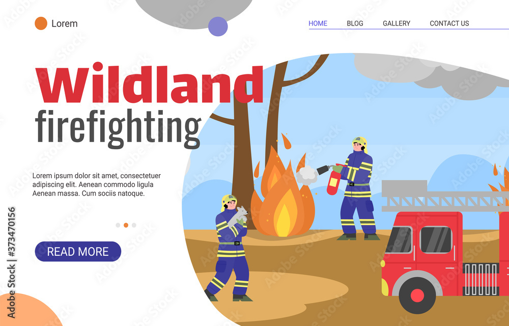 Wildland firefighting forces web banner template with fighters and ...
