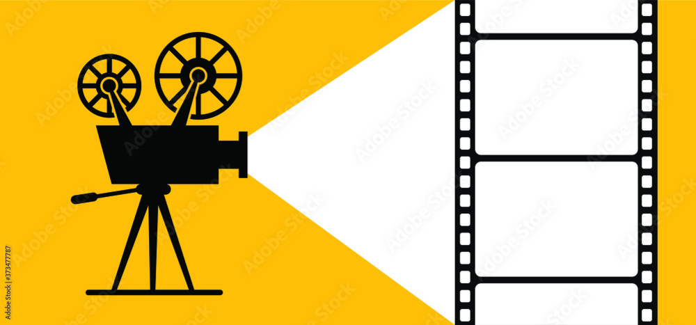 Old retro movie and film, background in flat style. Theater screen ...