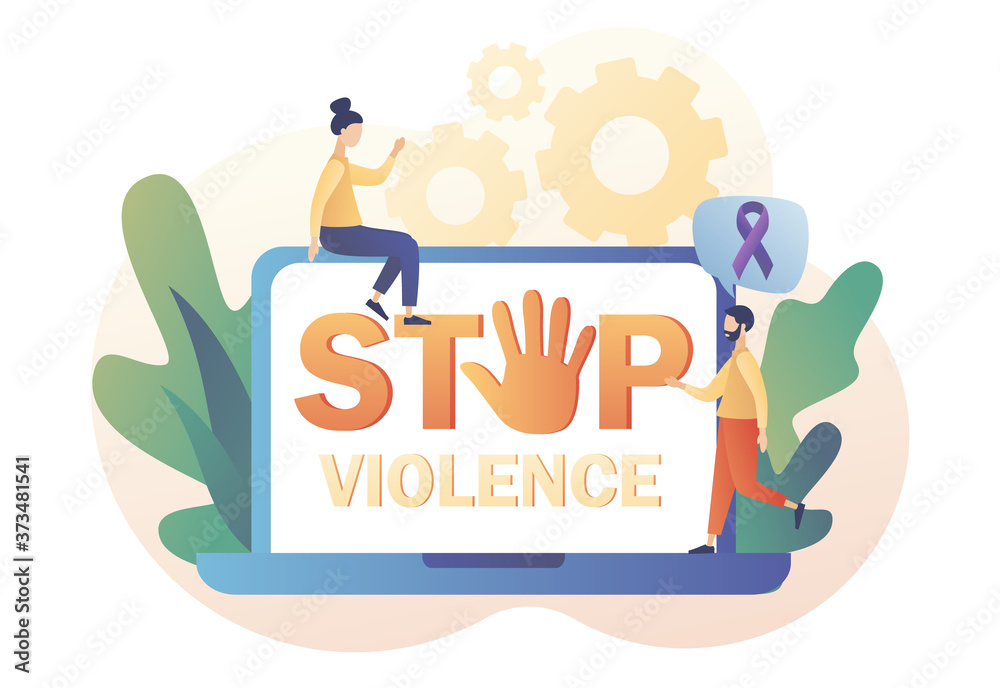 Stop violence text on screen laptop. International day for the ...