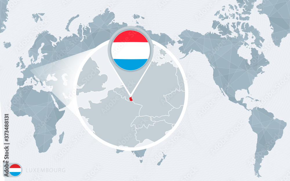 Pacific Centered World map with magnified Luxembourg. Flag and map of ...