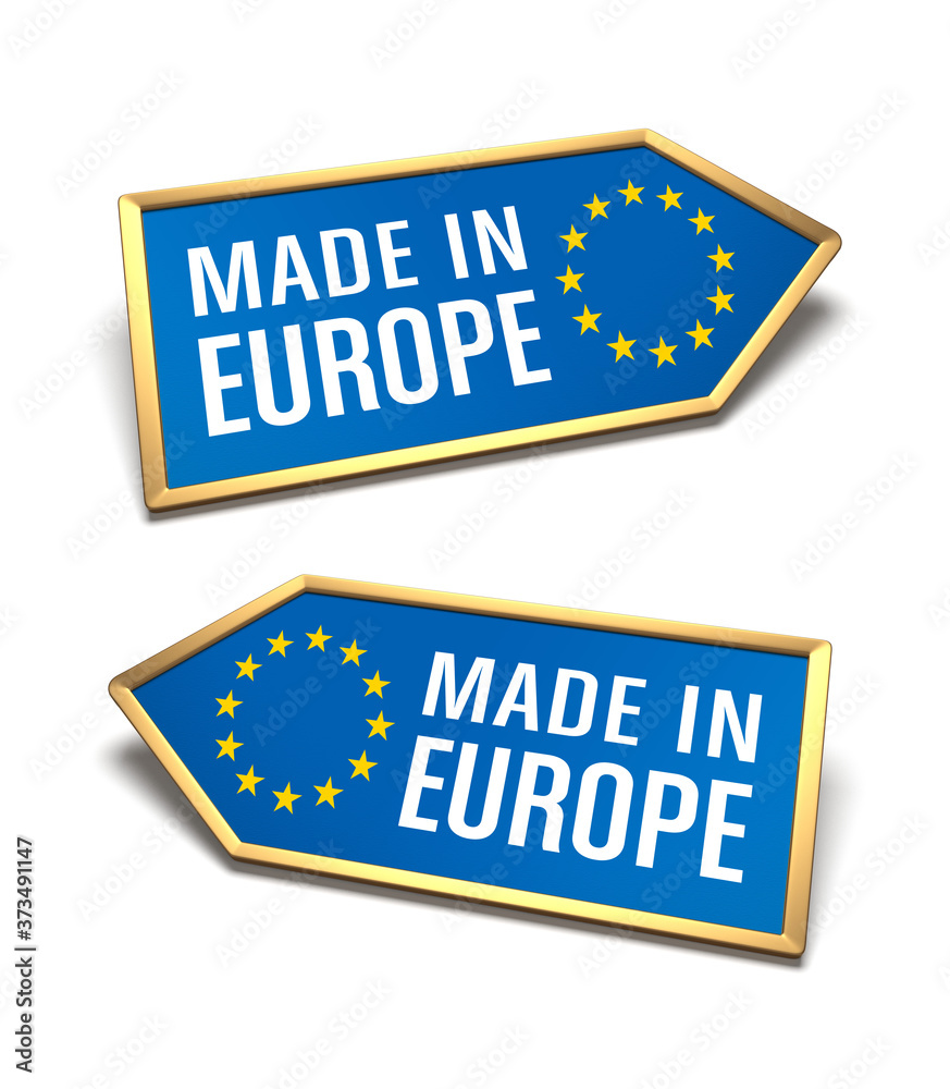 Made in Europe labels isolated on white. European Union certificate ...
