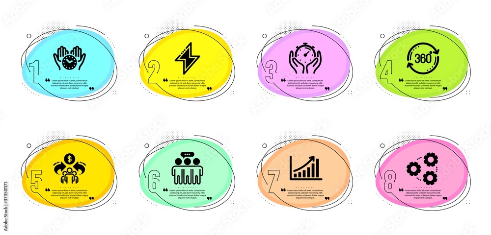 Timer, Sharing economy and Employees group signs. Timeline infographic ...