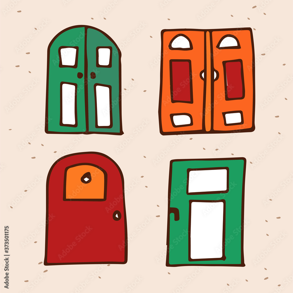 Vector collection set with cute vintage hand drawn doors. Hand drawn ...