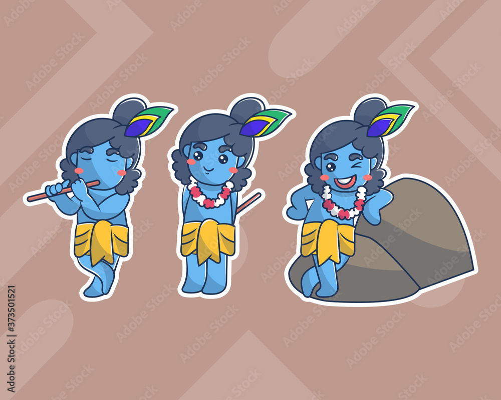 set of cute Krishna mascot logo with optional appearance. premium ...