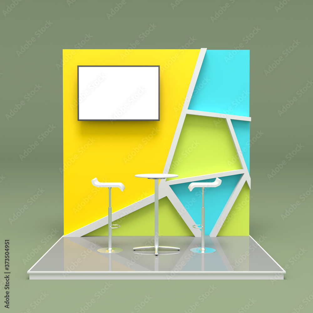 3d illustration stand booth backdrop colorful decoration style with ...