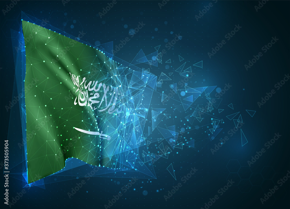 Saudi Arabia, vector flag, virtual abstract 3D object from triangular ...