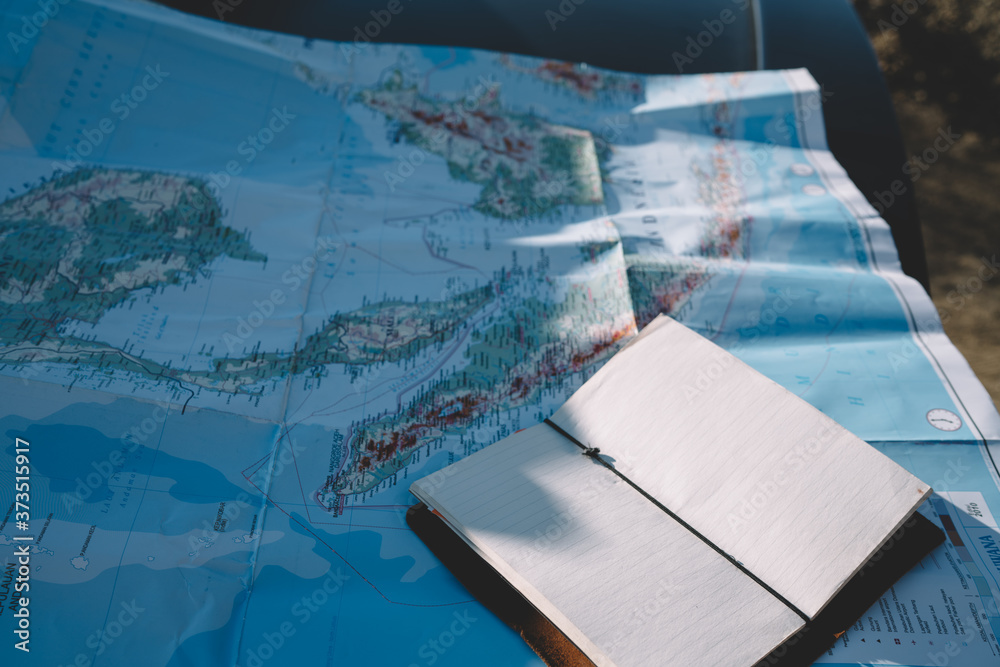 Map and notepad with blank pages for planning and writing ideas for ...