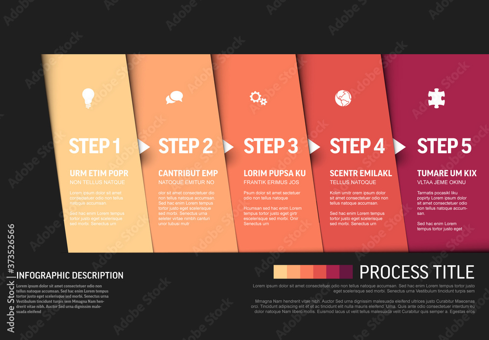 Progress Infographic Layout with Five Red Steps and Icons Stock ...