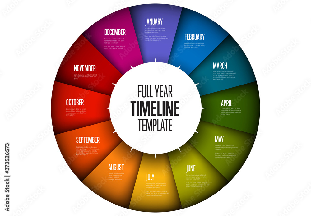 Full Year Timeline Layout on Circle Folded Paper Stock Template | Adobe ...