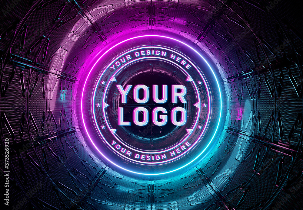 Neon Style Logo Projection in Underground Mockup Stock Template | Adobe ...