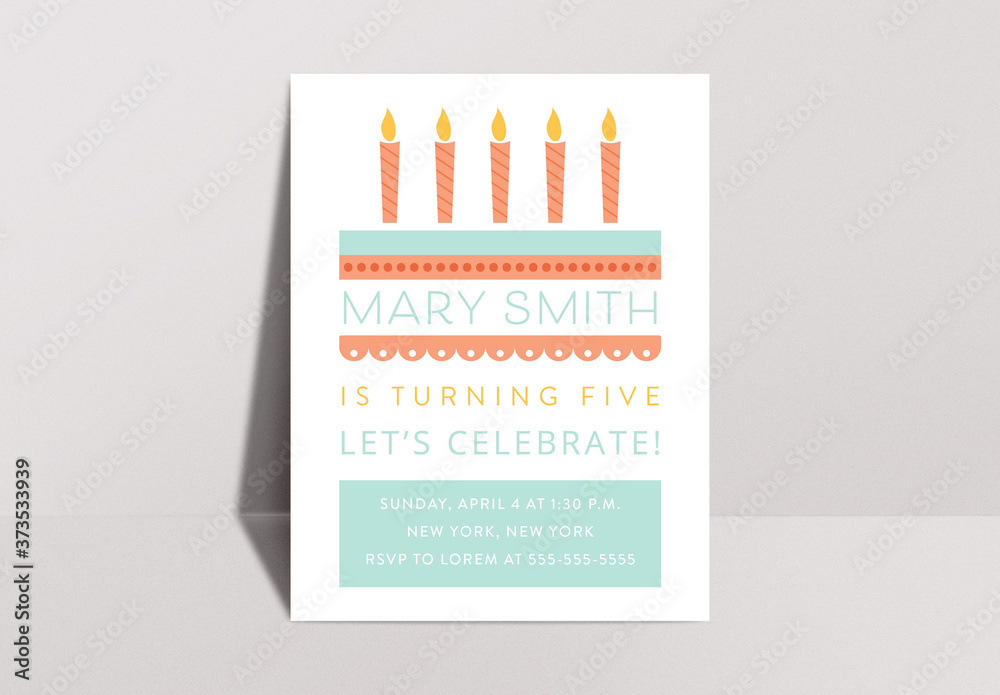 Birthday Card Invitation Layout with Candles Stock Template | Adobe Stock