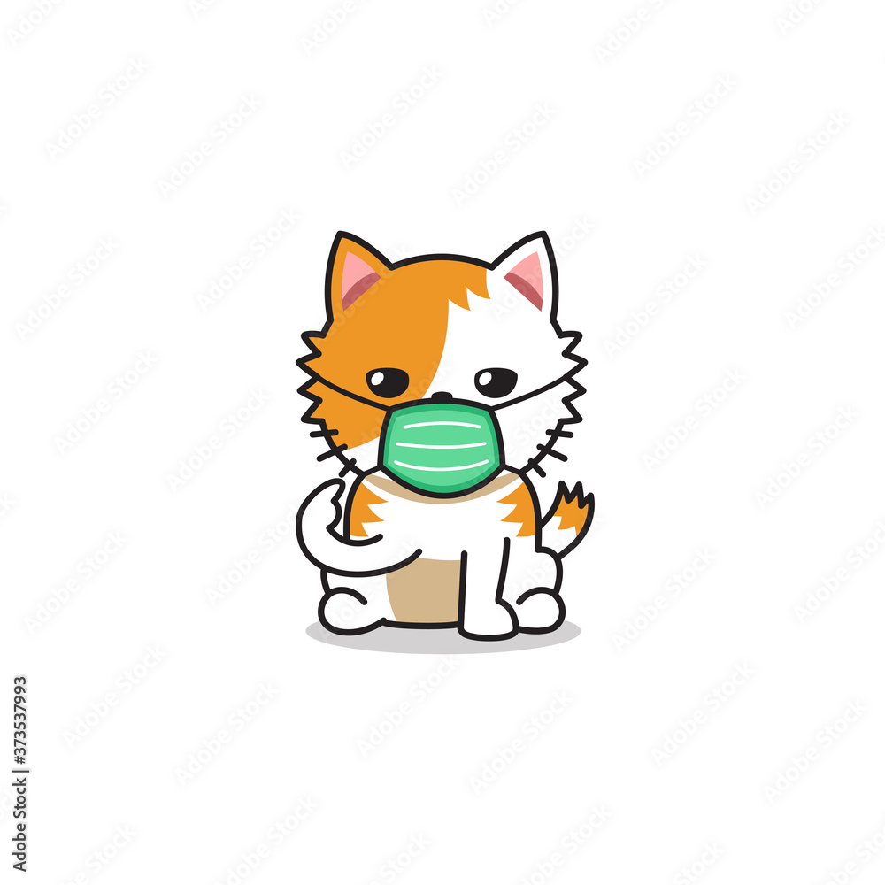 Cartoon character cat wearing protective face mask for design. Stock ...