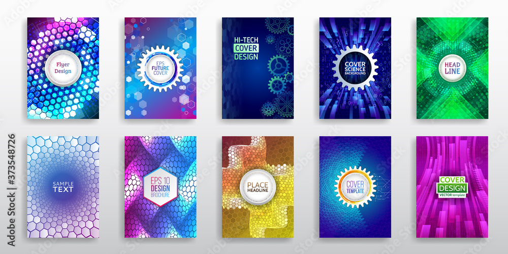 Abstract technology cover with hexagon elements. Set of High tech ...