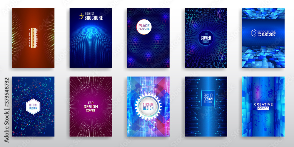 Technology modern brochure templates. Science and innovation hi-tech ...