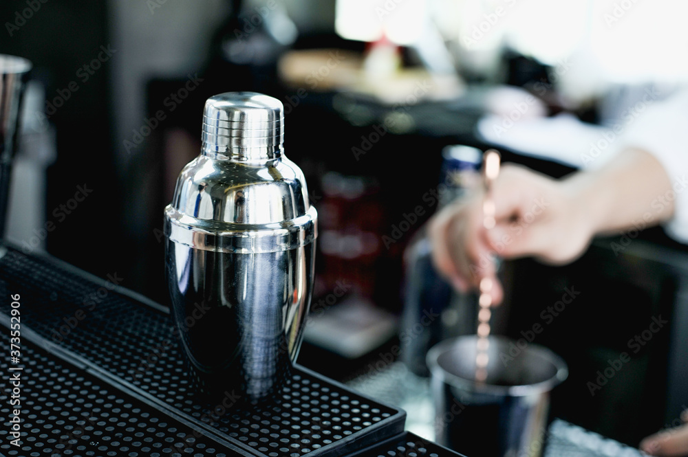 A shaker was on the bar counter in a club in Bangkok Thailand Stock ...