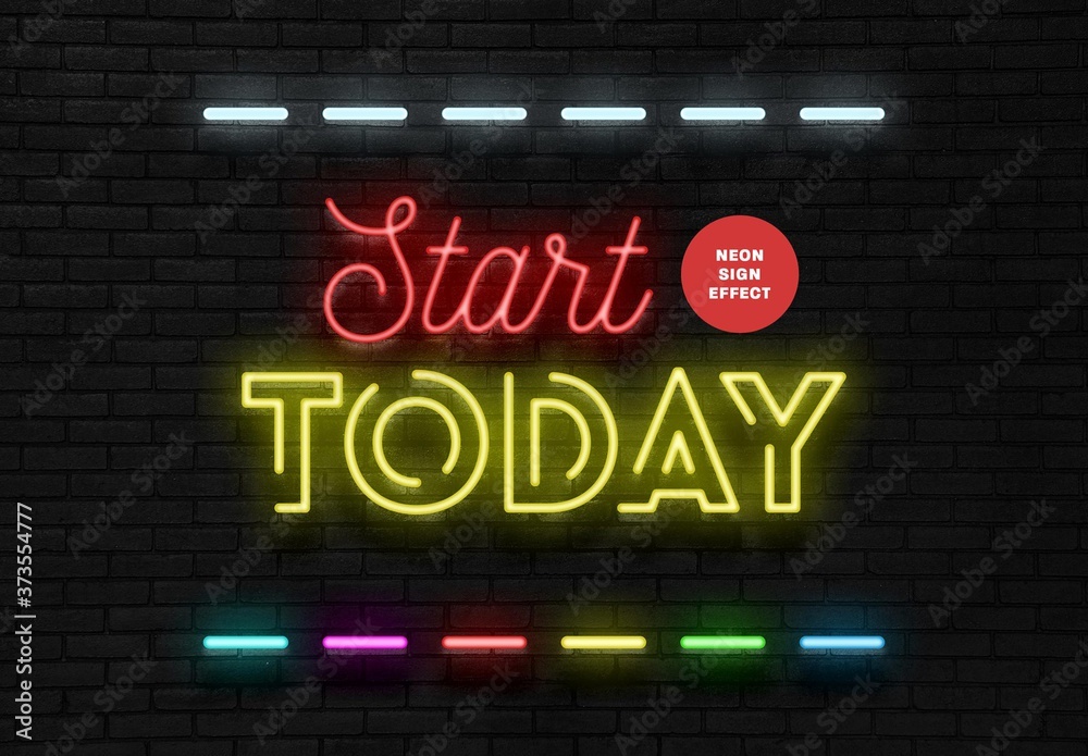 Realistic Neon Sign Effect Mockup Stock Template | Adobe Stock