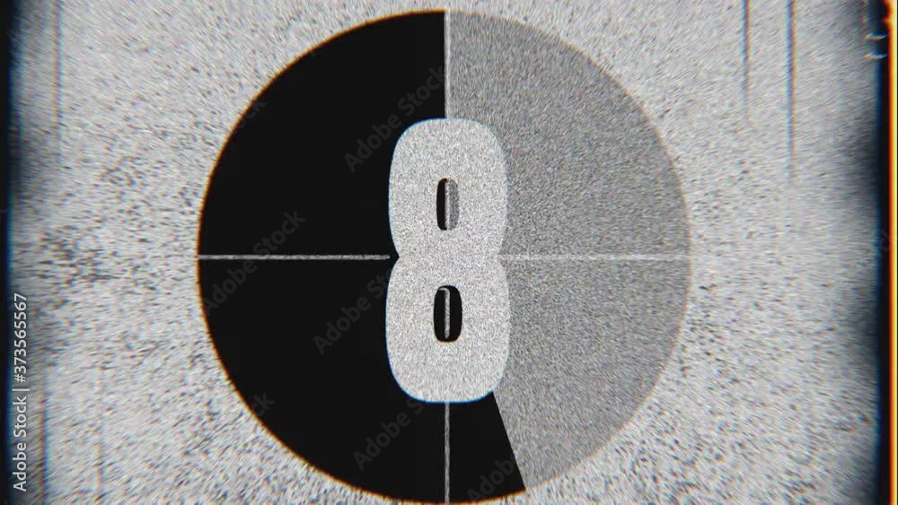 Negative film leader. Counter from 10 to 0. Old film flicker effect ...