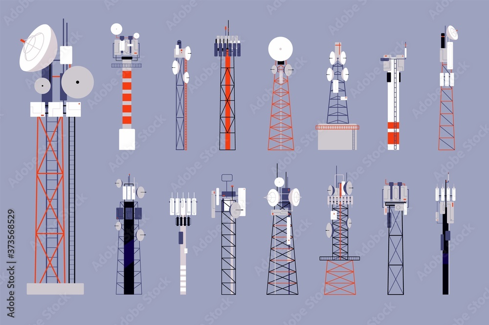 Communication towers. Satellite cellular antenna, wireless mobile ...