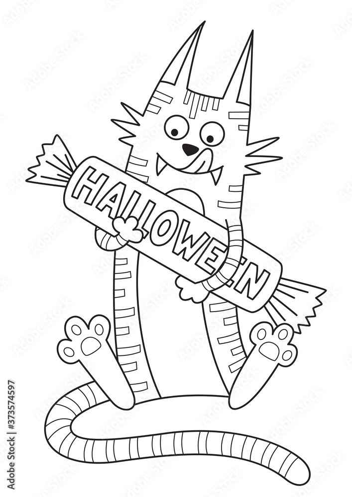 Doodle halloween coloring book page cute monster with candy. Antistress ...