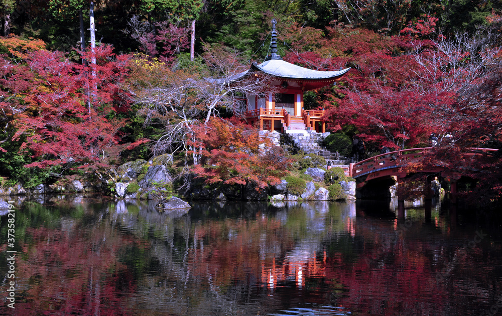 Beautiful traditional japan pagoda and bridge over the pool in the ...