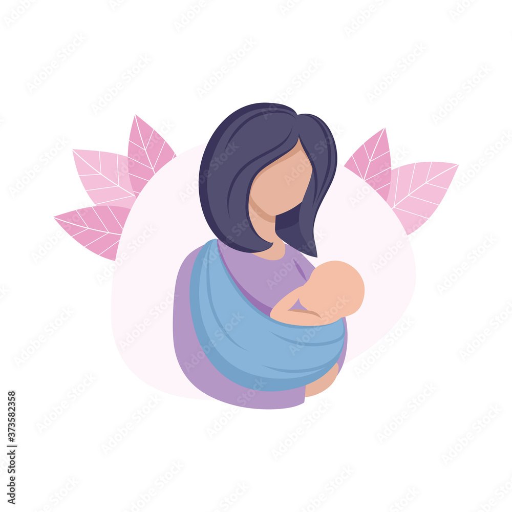 The mother holds the child in a sling. Mother and newborn baby ...