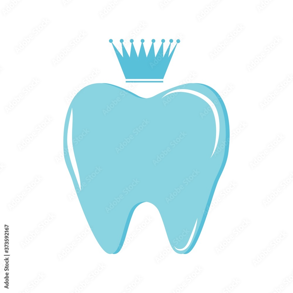 Teeth creative in blue colour with crown isolated on white background ...