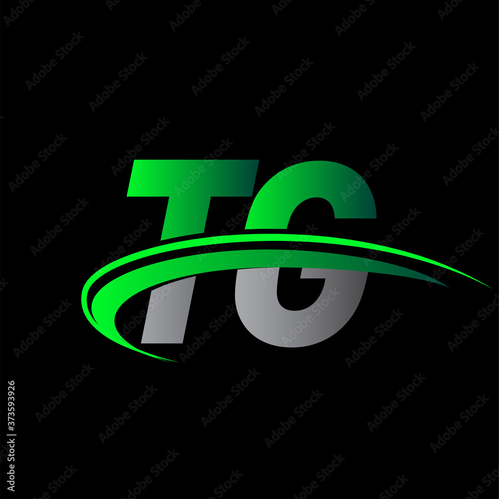 initial letter TG logotype company name colored green and black swoosh ...