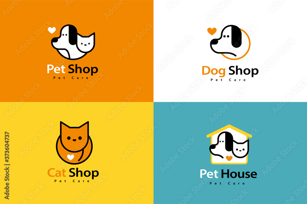 Vetor de Lovely line style pet logo set do Stock | Adobe Stock