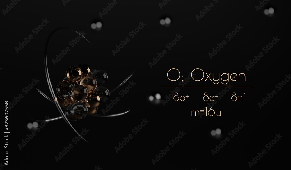 A stylized Oxygen atom visualization, with the number of protons ...
