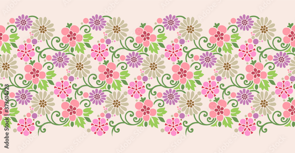 Seamless small vector flower border design Stock Vector | Adobe Stock