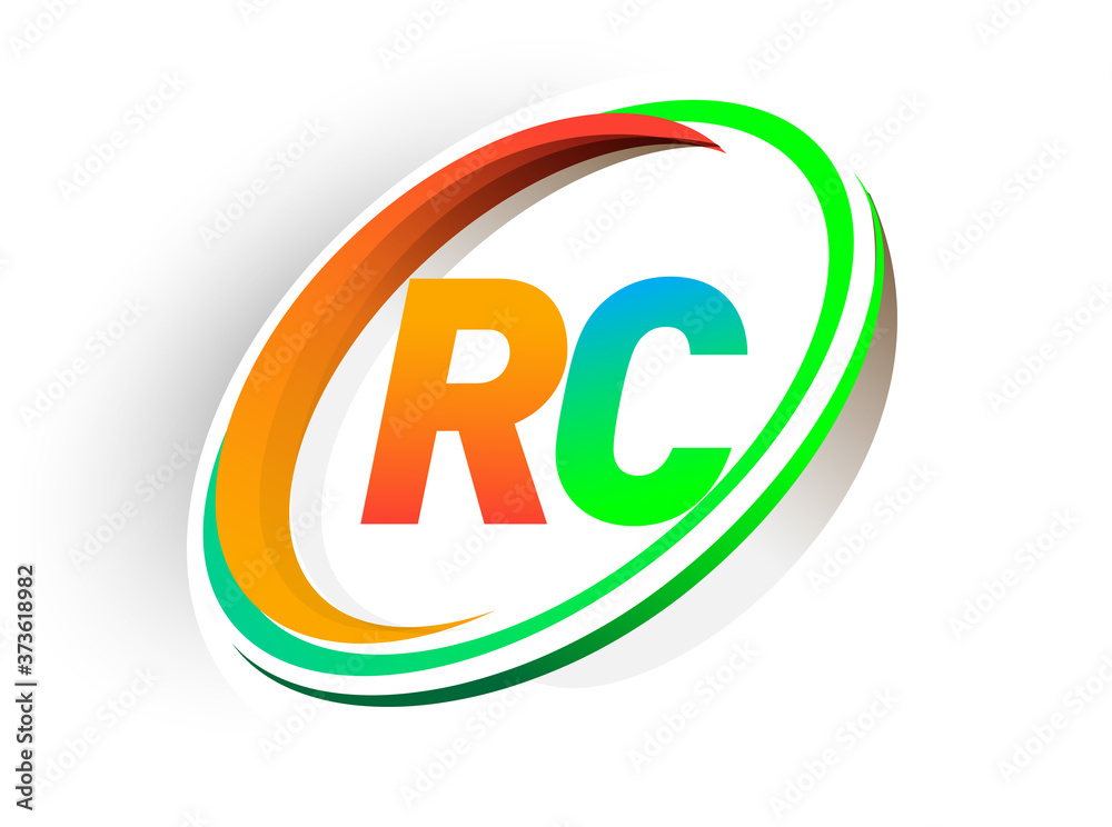 initial letter RC logotype company name colored orange and green circle ...
