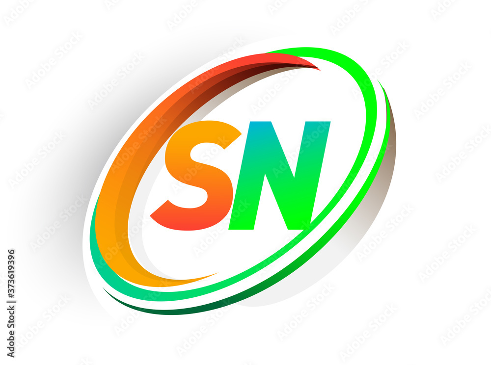 initial letter SN logotype company name colored orange and green circle ...