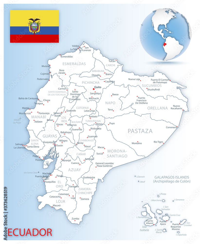 Detailed map of Ecuador administrative divisions with country flag and ...