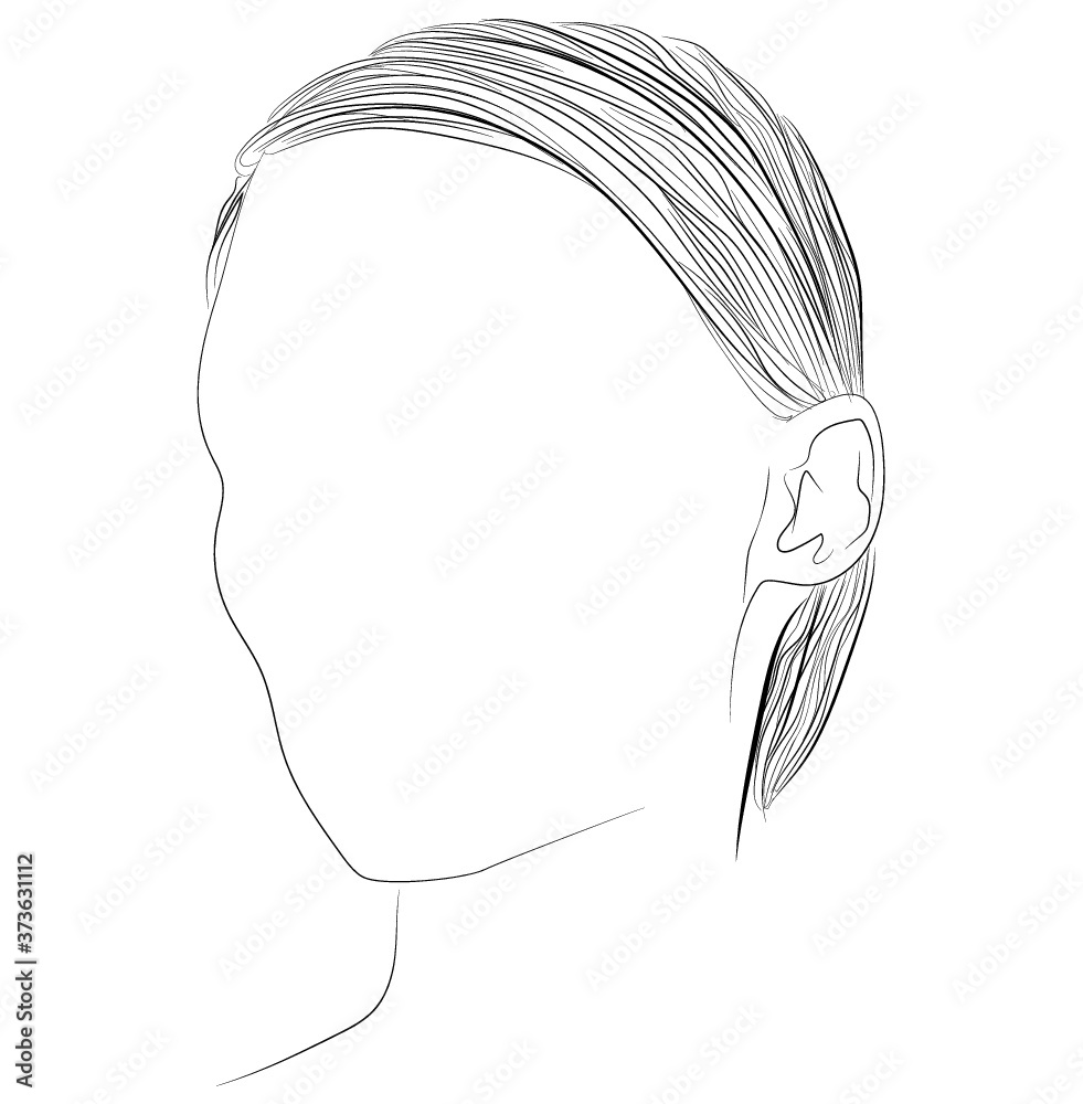 Elegant short hairstyle, outline vector illustration, woman head Stock ...