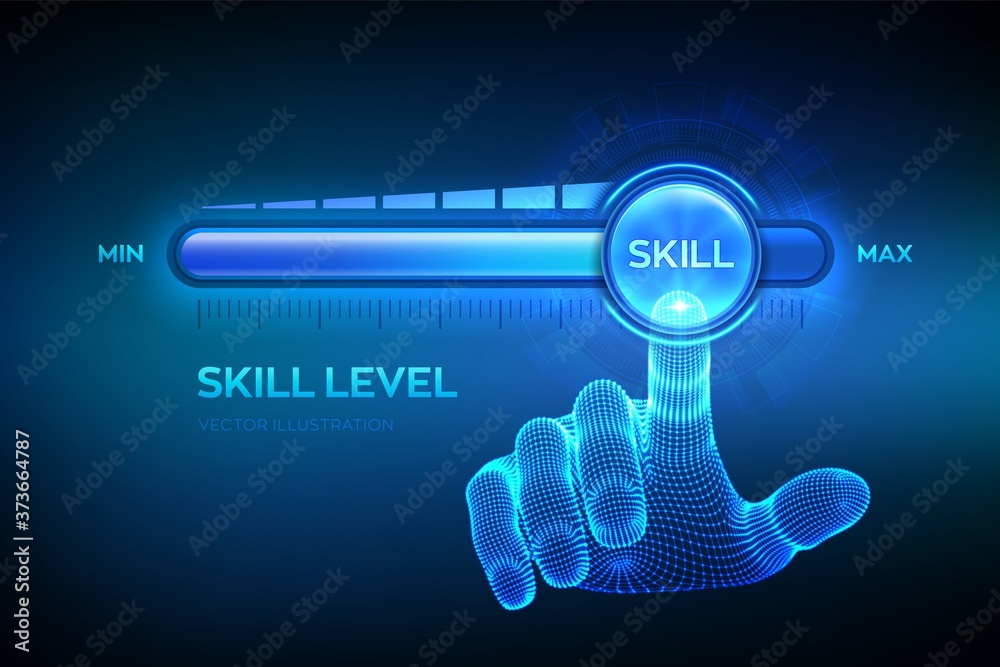 Skill levels growth. Increasing Skills Level. Wireframe hand is pulling ...