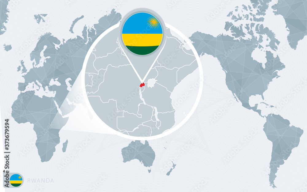 Pacific Centered World map with magnified Rwanda. Flag and map of ...