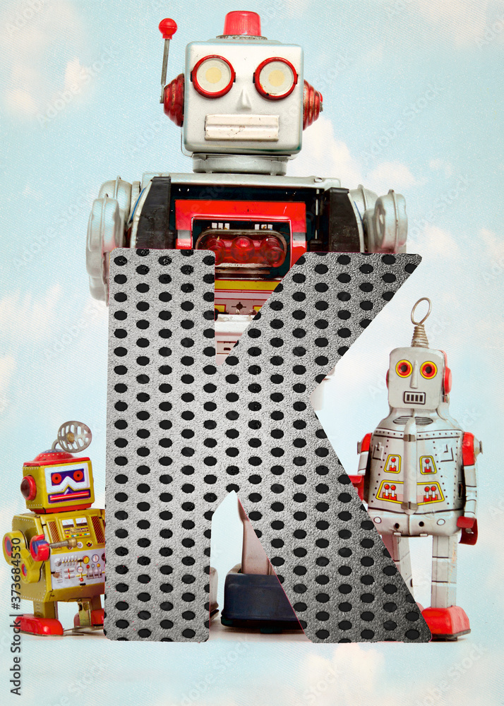 big letter K retro robot poster Stock Illustration | Adobe Stock