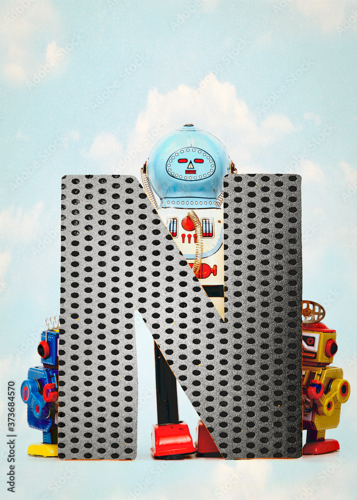 big letter J retro robot poster Stock Illustration | Adobe Stock