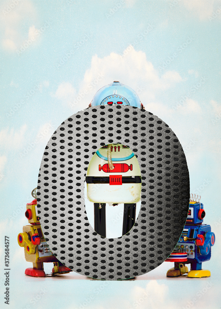 big letter O retro robot poster Stock Illustration | Adobe Stock