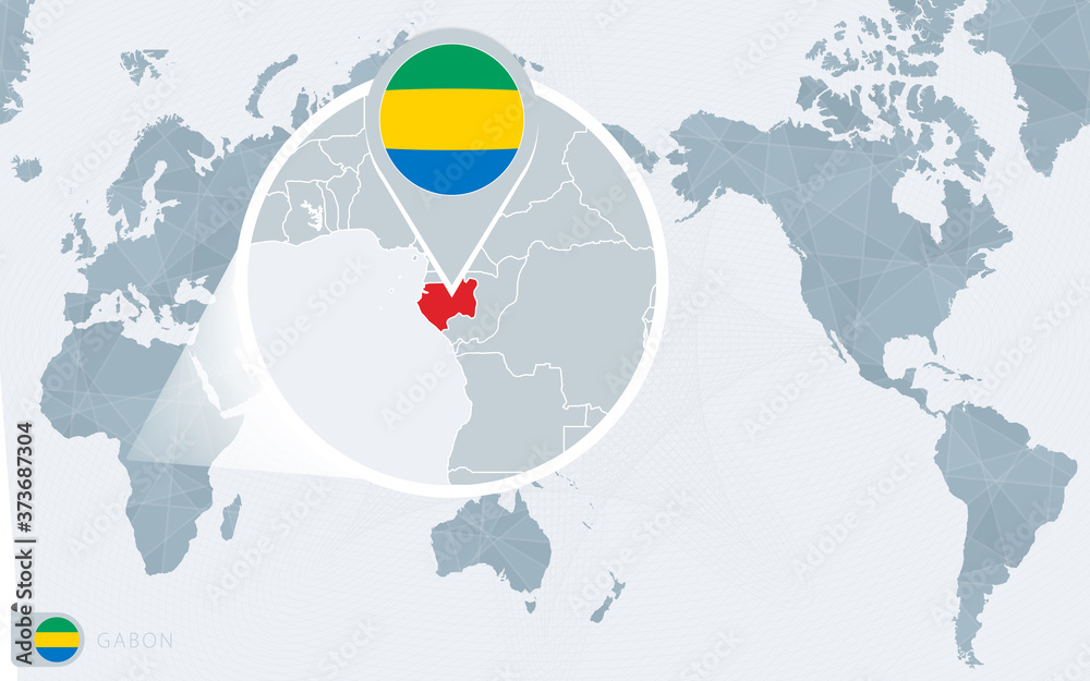 Pacific Centered World map with magnified Gabon. Flag and map of Gabon ...