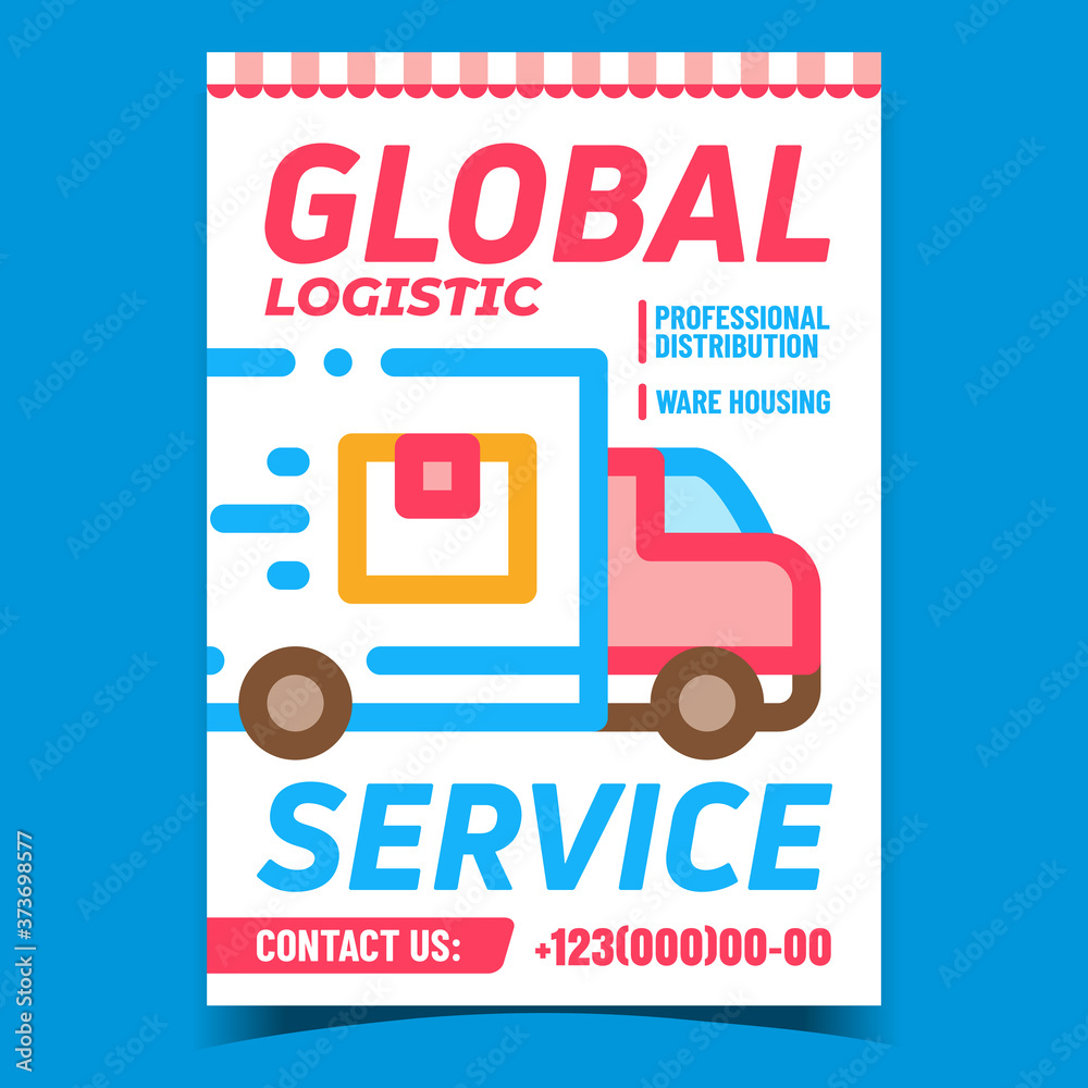 Global Logistic Service Advertising Banner Vector. Logistic Truck Cargo ...
