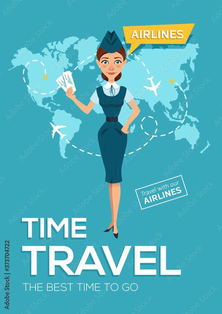 Advertising poster, banner of airline. The best time to travel ...