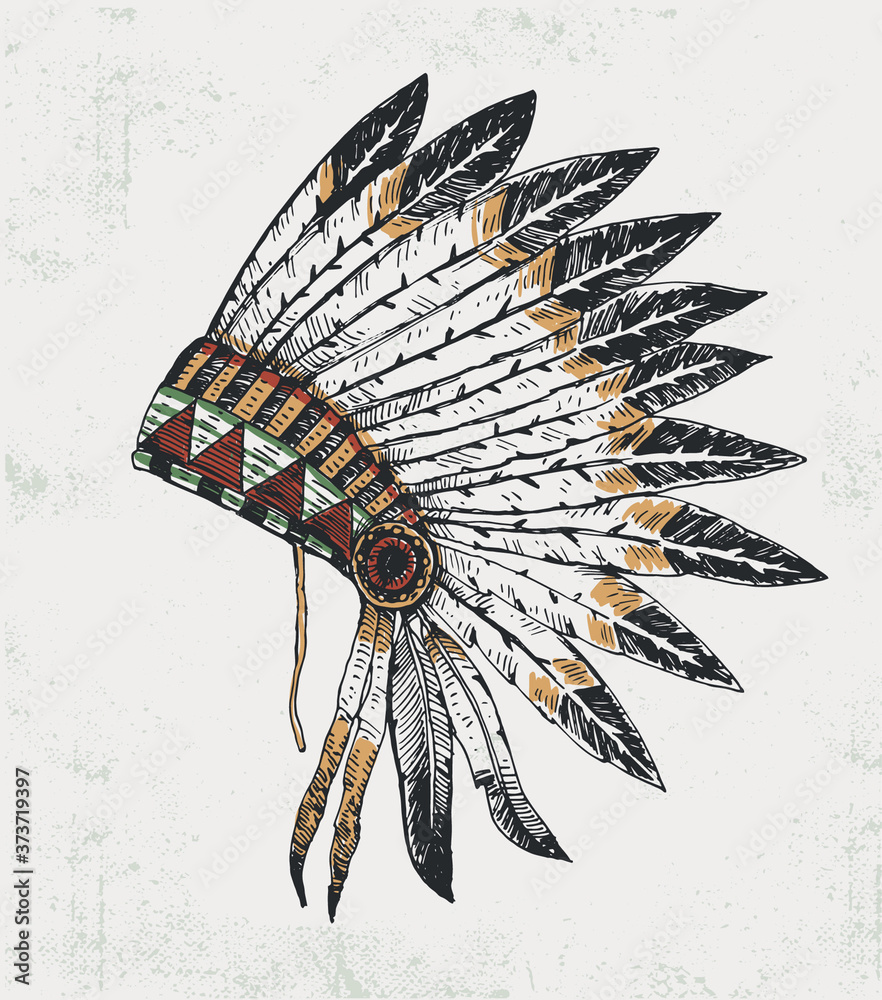 Native American skull and helmet vector illustration, vintage ...